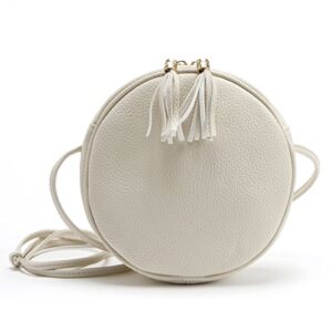 duketea small circular crossbody purse for teen girls, mini crossover phone shoulder bag for women (cream white)