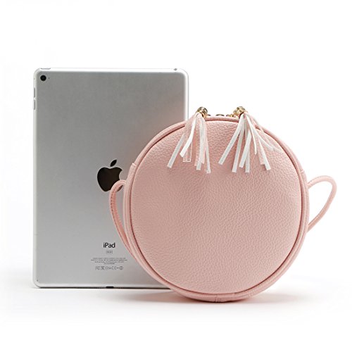 DukeTea Small Circular Crossbody Purse for Teen Girls, Mini Crossover Phone Shoulder Bag for Women (Cream White)