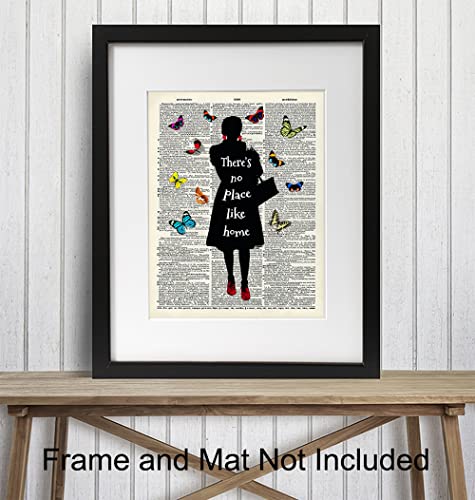 Wizard of Oz Quote, Dictionary Art, Theres No Place Like Home - Upcycled 8x10 Poster print for Girl, Kids Room, Bedroom, Nursery - Unique Gift for Dorothy, Fans - Unframed Photo Print