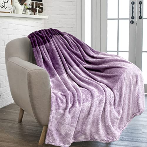 PAVILIA Flannel Fleece Ombre Throw Blanket for Couch | Soft Cozy Microfiber Couch Gradient Accent Blanket | Warm Lightweight Blanket for Sofa Chair Bed | All Season 50x60 Inches Purple Lavender