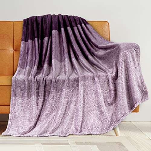 PAVILIA Flannel Fleece Ombre Throw Blanket for Couch | Soft Cozy Microfiber Couch Gradient Accent Blanket | Warm Lightweight Blanket for Sofa Chair Bed | All Season 50x60 Inches Purple Lavender