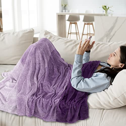 PAVILIA Flannel Fleece Ombre Throw Blanket for Couch | Soft Cozy Microfiber Couch Gradient Accent Blanket | Warm Lightweight Blanket for Sofa Chair Bed | All Season 50x60 Inches Purple Lavender