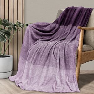 PAVILIA Flannel Fleece Ombre Throw Blanket for Couch | Soft Cozy Microfiber Couch Gradient Accent Blanket | Warm Lightweight Blanket for Sofa Chair Bed | All Season 50x60 Inches Purple Lavender