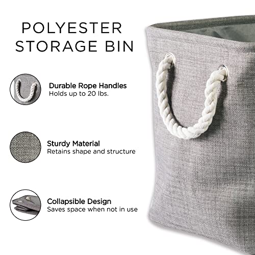 DII, Collapsible Variegated Polyester Storage Bin with Cotton Handles Large Gray