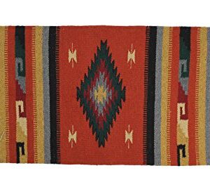 Onyx Arrow Southwest Area Rug, 20 x 40 Inches, Center Diamond, Rust/Dark Green/Multi