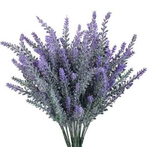 gtidea 4pcs artificial flowers flocked plastic lavender bundle fake plants wedding bridle bouquet indoor outdoor home kitchen office table centerpieces arrangements christmas decor