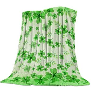 comfy plush fleece throw blanket 40×50 inch st. patrick’s day soft coach blanket lightweight stadium blanket shamrocks clover green leaves watercolor painting