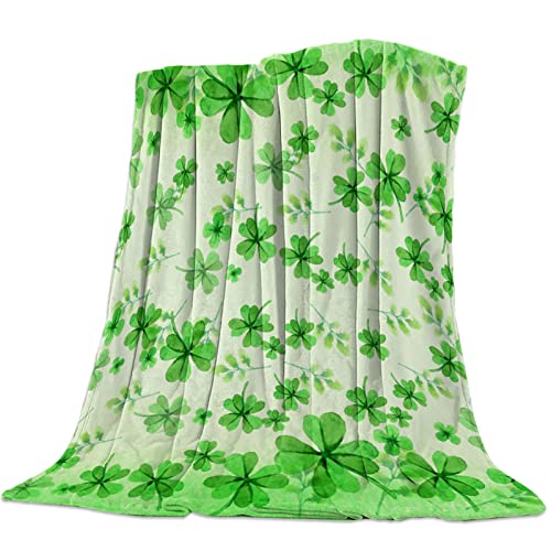 Comfy Plush Fleece Throw Blanket 40x50 inch St. Patrick's Day Soft Coach Blanket Lightweight Stadium Blanket Shamrocks Clover Green Leaves Watercolor Painting