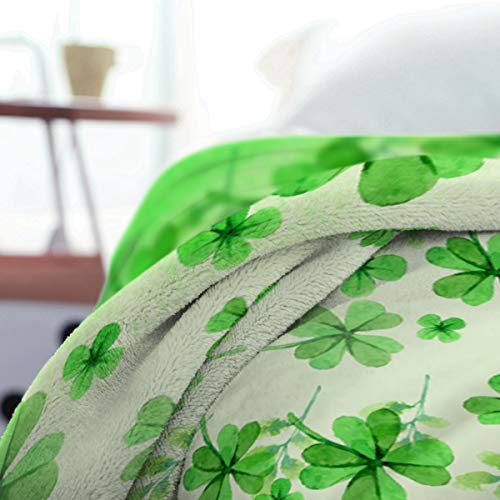 Comfy Plush Fleece Throw Blanket 40x50 inch St. Patrick's Day Soft Coach Blanket Lightweight Stadium Blanket Shamrocks Clover Green Leaves Watercolor Painting