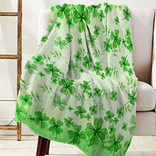 Comfy Plush Fleece Throw Blanket 40x50 inch St. Patrick's Day Soft Coach Blanket Lightweight Stadium Blanket Shamrocks Clover Green Leaves Watercolor Painting