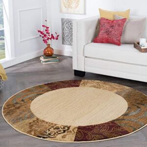 Sedona Transitional Floral Beige Round Area Rug, 8' Round