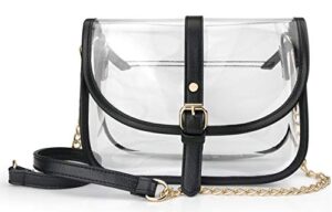 clear saddle cross body bag women chain shoulder handbag purse (black)