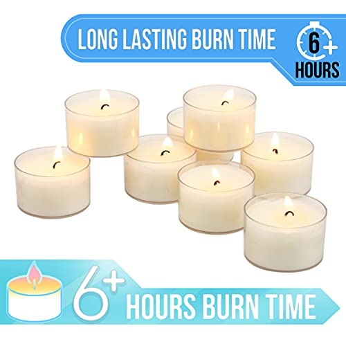 Stonebriar 48 Pack Unscented 6 to 7 Hour Extended Burn Time Clear Cup Tea Light Candles, White, 48 Count