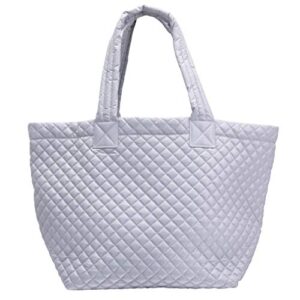 clarany comfortable light weight quilted tote bag with pouch water repellent light gray