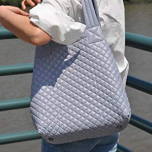 CLARANY Comfortable light weight quilted Tote bag with Pouch water repellent light Gray