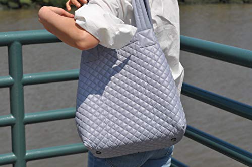 CLARANY Comfortable light weight quilted Tote bag with Pouch water repellent light Gray