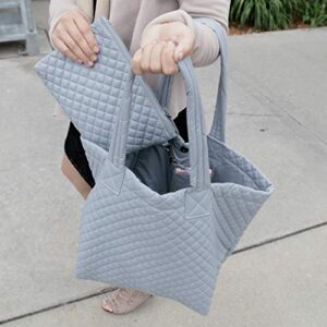 CLARANY Comfortable light weight quilted Tote bag with Pouch water repellent light Gray