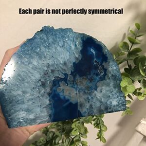 AMOYSTONE 1Pair Teal Agate Bookends Crystal Geode Book Ends 2-3 LBS with Anti-Slip Rubber Bumpers, Holder Small Books