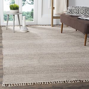 safavieh montauk collection 8′ x 10′ ivory/steel grey mtk330m handmade flatweave boho farmhouse cotton tassel fringe living room dining bedroom area rug