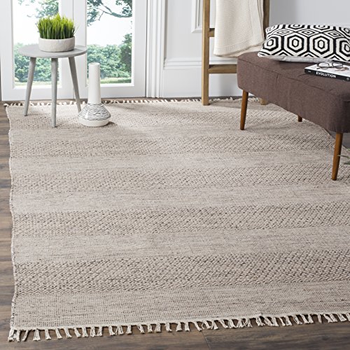 SAFAVIEH Montauk Collection 8' x 10' Ivory/Steel Grey MTK330M Handmade Flatweave Boho Farmhouse Cotton Tassel Fringe Living Room Dining Bedroom Area Rug