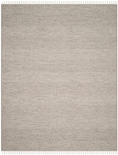 SAFAVIEH Montauk Collection 8' x 10' Ivory/Steel Grey MTK330M Handmade Flatweave Boho Farmhouse Cotton Tassel Fringe Living Room Dining Bedroom Area Rug