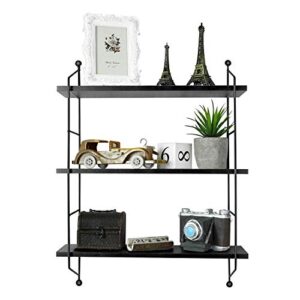 bathwa 3 tier floating shelves metal brackets wall mounted shelves for living room bedroom office kitchen decor hanging shelf, black