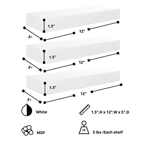 kieragrace - FN00292-1MC Modern Floating-Shelves, Pack of 3, White, 3 Count