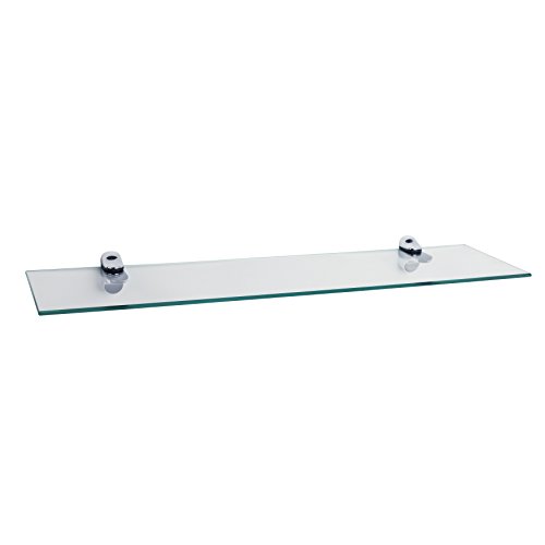 Danya B. Clear Glass Floating Shelf with Chrome Brackets, Easy to Install Lightweight, Modern Decor for Bathroom Accessories, Floating, Durable, Tempered Glass