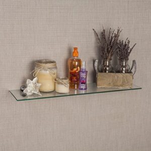 Danya B. Clear Glass Floating Shelf with Chrome Brackets, Easy to Install Lightweight, Modern Decor for Bathroom Accessories, Floating, Durable, Tempered Glass