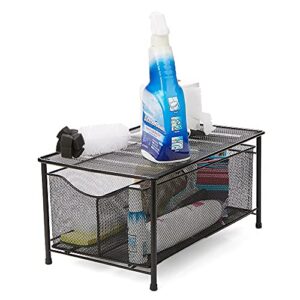 Mind Reader 'CABASKDR' Black Metal Mesh Storage Basket with Sliding Drawer and Steel Mesh Platform On Top