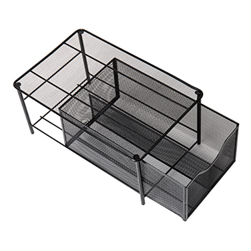 Mind Reader 'CABASKDR' Black Metal Mesh Storage Basket with Sliding Drawer and Steel Mesh Platform On Top