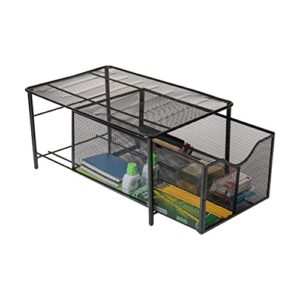 Mind Reader 'CABASKDR' Black Metal Mesh Storage Basket with Sliding Drawer and Steel Mesh Platform On Top