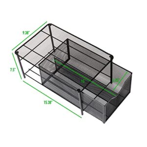 Mind Reader 'CABASKDR' Black Metal Mesh Storage Basket with Sliding Drawer and Steel Mesh Platform On Top