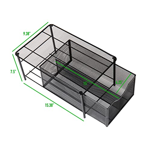 Mind Reader 'CABASKDR' Black Metal Mesh Storage Basket with Sliding Drawer and Steel Mesh Platform On Top