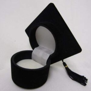 Novel Box Flocked Velvet Graduation Cap Novelty Jewelry Ring/Earring Box