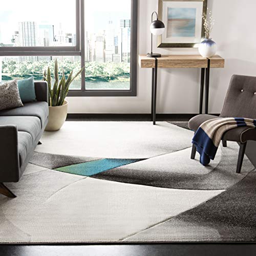 SAFAVIEH Hollywood Collection 5'3" x 7'6" Grey / Teal HLW713D Mid-Century Modern Non-Shedding Living Room Bedroom Dining Home Office Area Rug