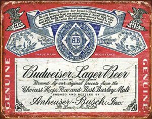 desperate enterprises budweiser historic label tin sign – nostalgic vintage metal wall décor – made in usa