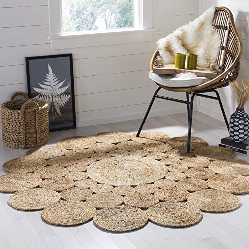 SAFAVIEH Natural Fiber Round Collection 3' Round Natural NF363A Handmade Boho Charm Farmhouse Jute Area Rug