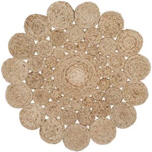 SAFAVIEH Natural Fiber Round Collection 3' Round Natural NF363A Handmade Boho Charm Farmhouse Jute Area Rug