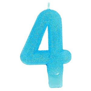 amscan glamorous glitter number 4 birthday candle, cyan blue, 3″