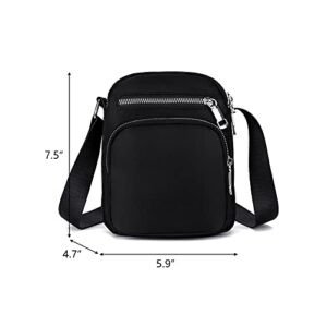 NOTAG Small Crossbody Bags for Women Travel Cell Phone Purses Nylon Waterproof Shoulder Bags Casual Pocketbooks (Black)