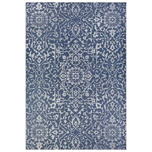 couristan monte carlo palmette indoor/outdoor area rug, 5’3″ x 7’6″, navy-ivory