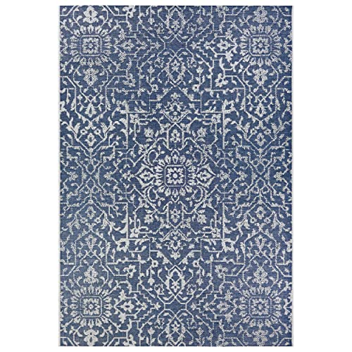 Couristan Monte Carlo Palmette Indoor/Outdoor Area Rug, 5'3" x 7'6", Navy-Ivory