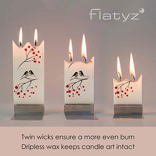 Flatyz Hand Painted Flat Candle - Happy Birthday Cupcake | Unique Birthday Gift | Unscented, Dripless, Smokeless, Decorative | Double Wick with Metal Base