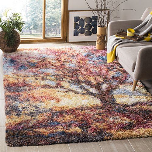 SAFAVIEH Gypsy Shag Collection 9' x 12' Rust / Blue GYP522C Abstract Non-Shedding Living Room Bedroom Dining Room Entryway Plush 2-inch Thick Area Rug