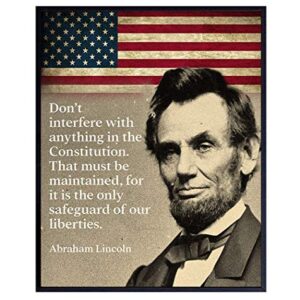 Abe Lincoln Quote, American Flag Art - 8x10 Patriotic Wall Decor for Home or Office - Unique Gift for Republicans, Conservatives, Democrats, Liberals Fans - UNFRAMED Constitution Art