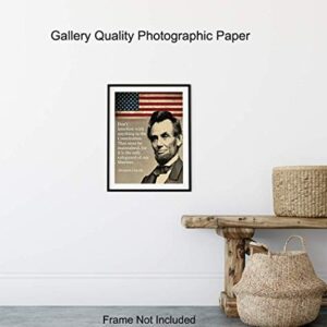 Abe Lincoln Quote, American Flag Art - 8x10 Patriotic Wall Decor for Home or Office - Unique Gift for Republicans, Conservatives, Democrats, Liberals Fans - UNFRAMED Constitution Art