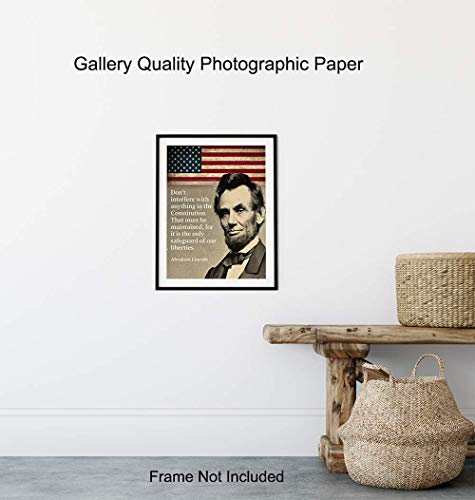 Abe Lincoln Quote, American Flag Art - 8x10 Patriotic Wall Decor for Home or Office - Unique Gift for Republicans, Conservatives, Democrats, Liberals Fans - UNFRAMED Constitution Art