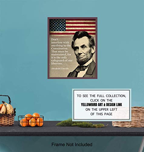 Abe Lincoln Quote, American Flag Art - 8x10 Patriotic Wall Decor for Home or Office - Unique Gift for Republicans, Conservatives, Democrats, Liberals Fans - UNFRAMED Constitution Art