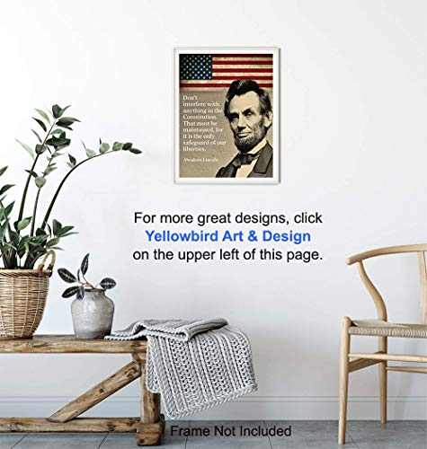 Abe Lincoln Quote, American Flag Art - 8x10 Patriotic Wall Decor for Home or Office - Unique Gift for Republicans, Conservatives, Democrats, Liberals Fans - UNFRAMED Constitution Art